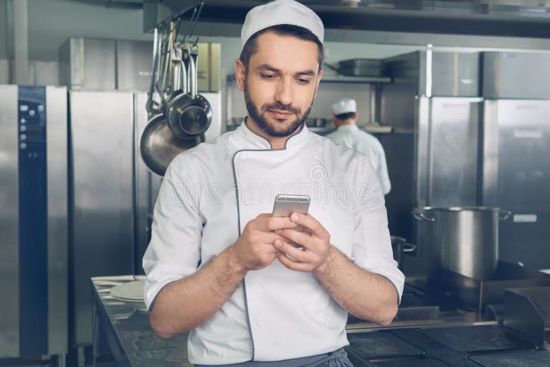 Man Japanese Restaurant Chef Working in the Kitchen Stock Image - Image ...