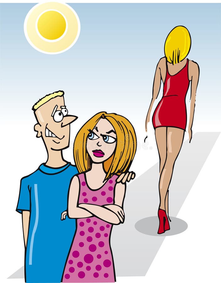 Man and jealous woman stock vector. Illustration of funny - 7612378