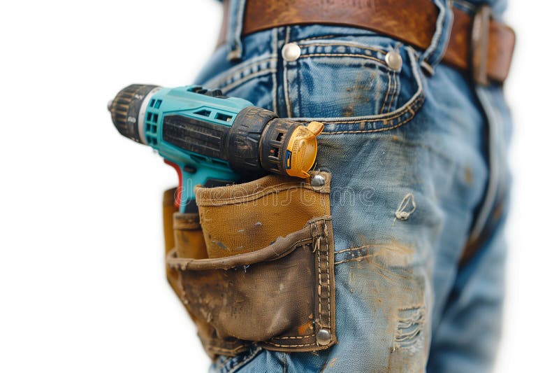 Man in Jeans with Tool Belt in Pocket Stock Illustration - Illustration ...