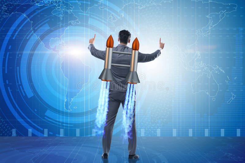 Man with Jet Pack in Business Concept Stock Photo - Image of diagram ...