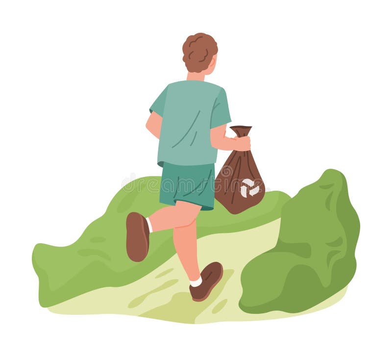Man Jogging and Collecting Trash in Park. Stock Vector - Illustration ...