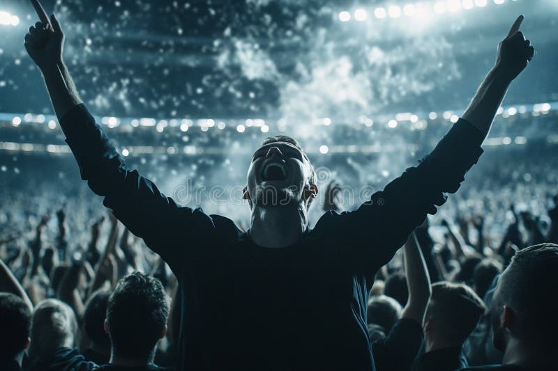 Man Joyfully Celebrates at a Concert Ecstatic Energy Powerful ...