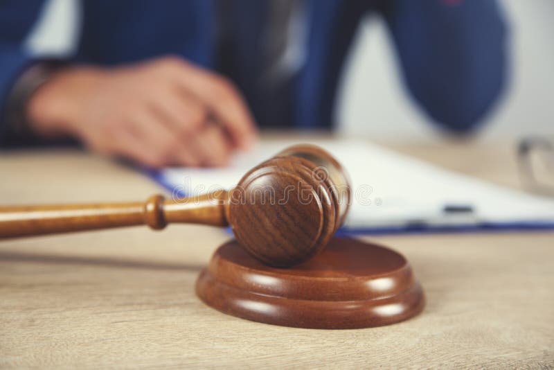 Man with judge on desk stock photo. Image of legal, courtroom - 158080966