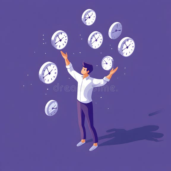 Man Juggling Time in a Whimsical Setting Stock Illustration ...