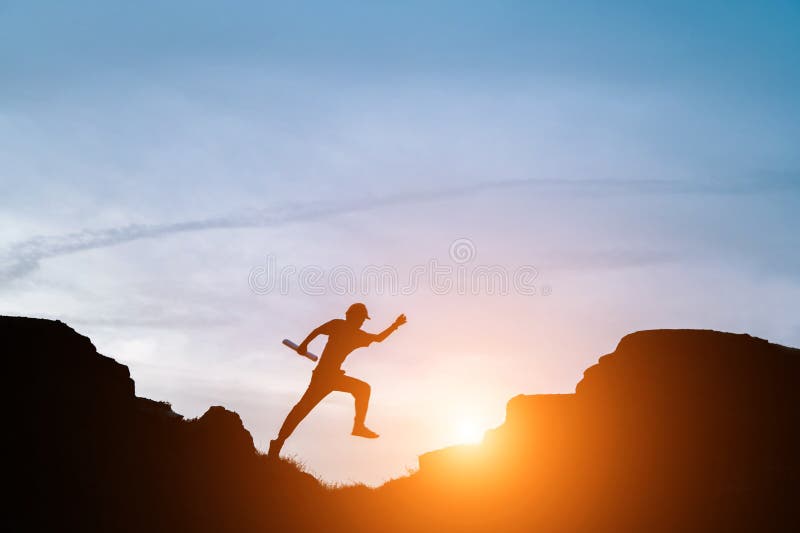 Man Jump through Gaps between Hills Stock Image - Image of sunrise ...