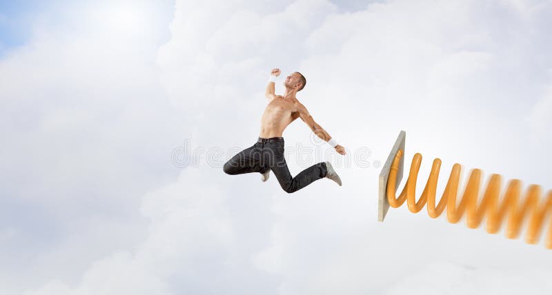 Man jump on springboard stock image. Image of triumph - 63600355