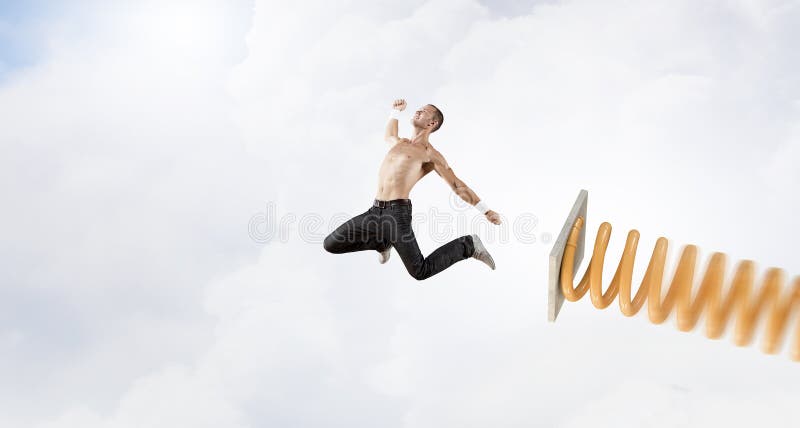 Man jump on springboard stock photo. Image of human, effective - 63878046