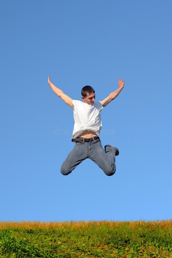 Excited Man Jumping Out Joy Achieving Success Stock Photos - Free ...