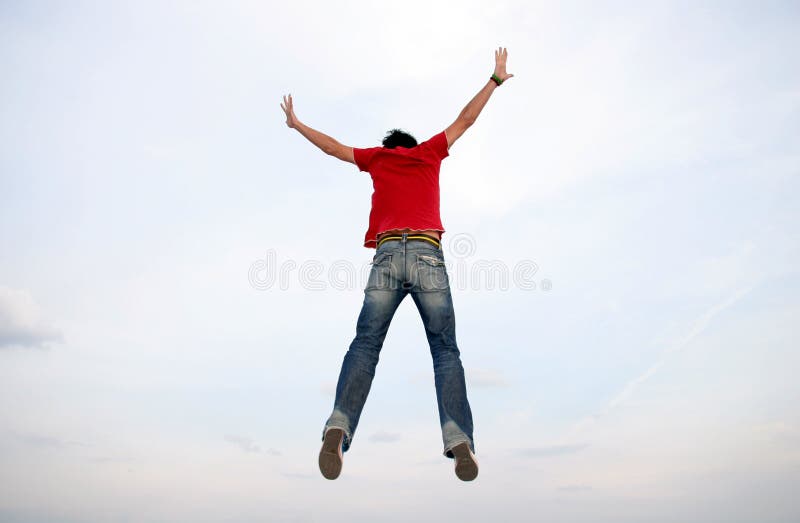 Man Jumping stock photo. Image of hands, action, happy - 645446