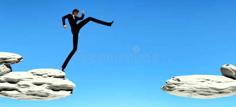 Man Jumping Across the Gap of Rocks Stock Illustration - Illustration ...