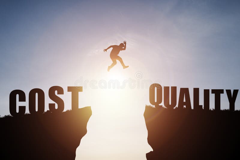Man Jumping from Cost Cliff To Quality Cliff for Quality First Concept ...