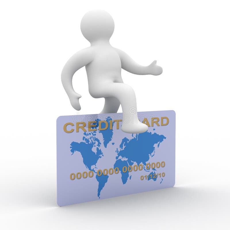 Man jumping a credit card. stock illustration. Illustration of loan ...