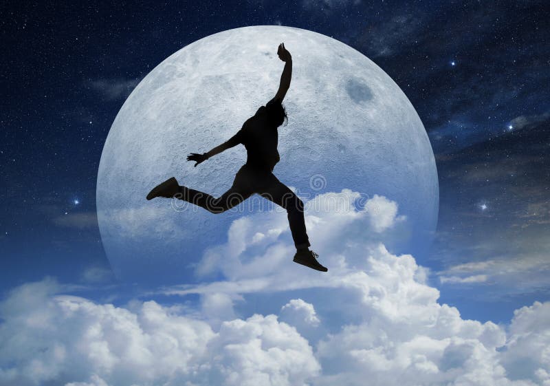 Man Jumping in Front a Full Moon Stock Photo - Image of light ...