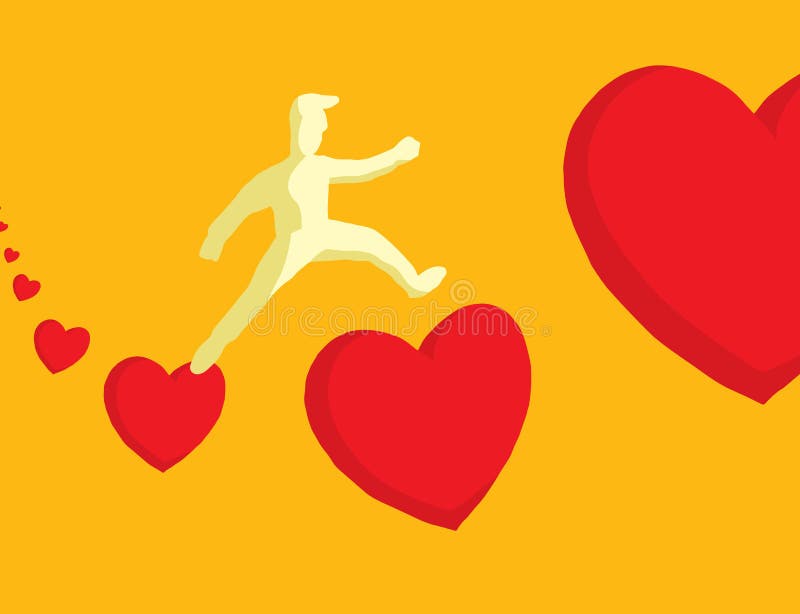 Man jumping between hearts stock vector. Illustration of romantic ...