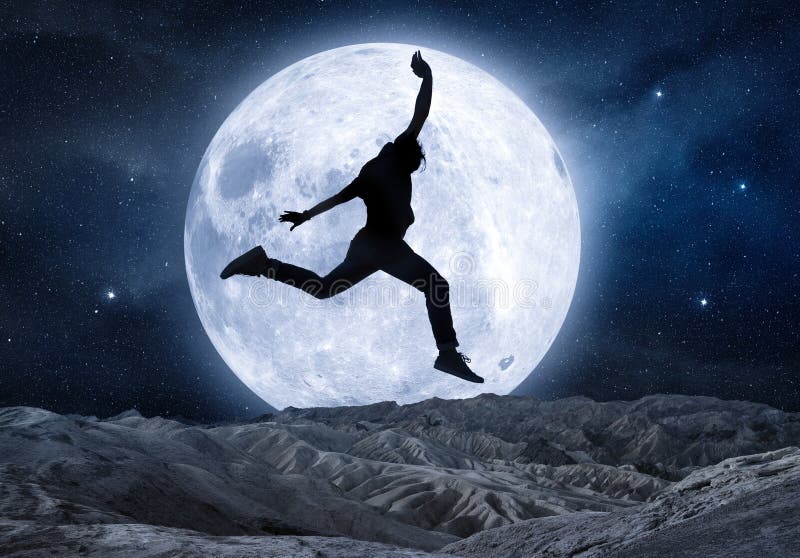 Man Jumping in the Moonlight Stock Photo - Image of full, night: 81461928
