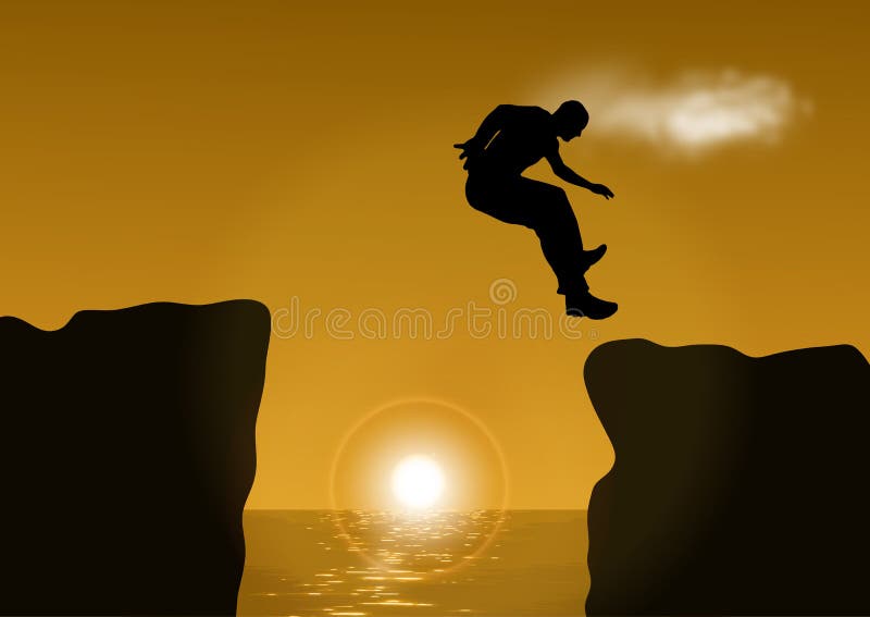 Man jumping from cliff stock illustration. Illustration of body - 33642018