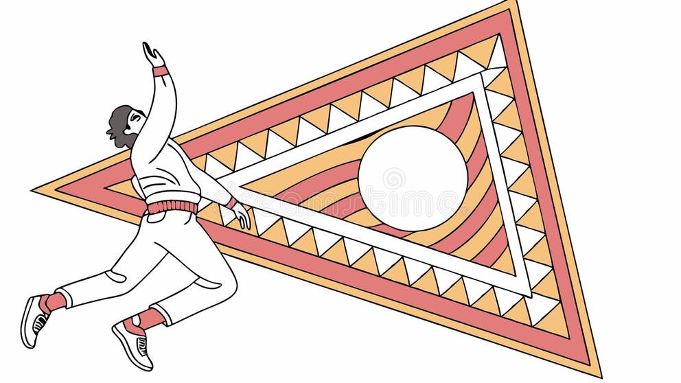 Man Jumping Over Triangle. Dynamic Geometric Challenge, Vector Design ...