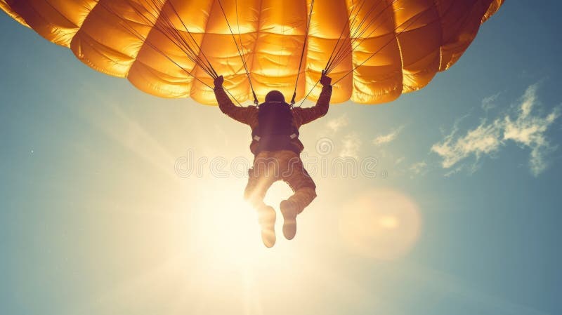 Man Jumps with Parachute. Generative AI. Stock Illustration ...