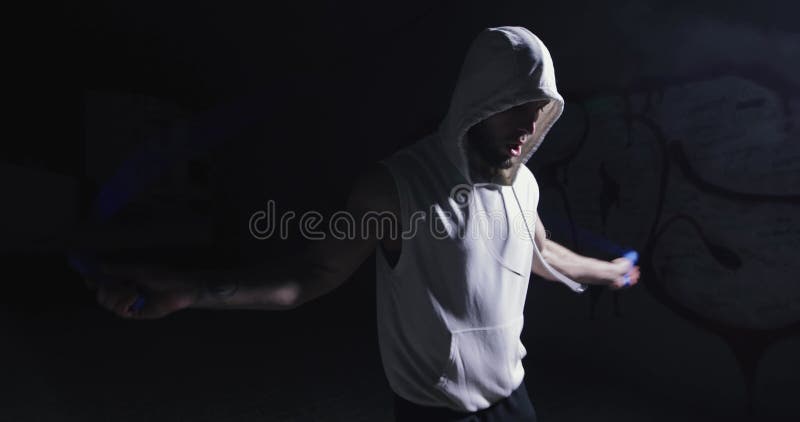 A Man Jumps Rope Underground, Slow Motion Stock Video - Video of rope ...