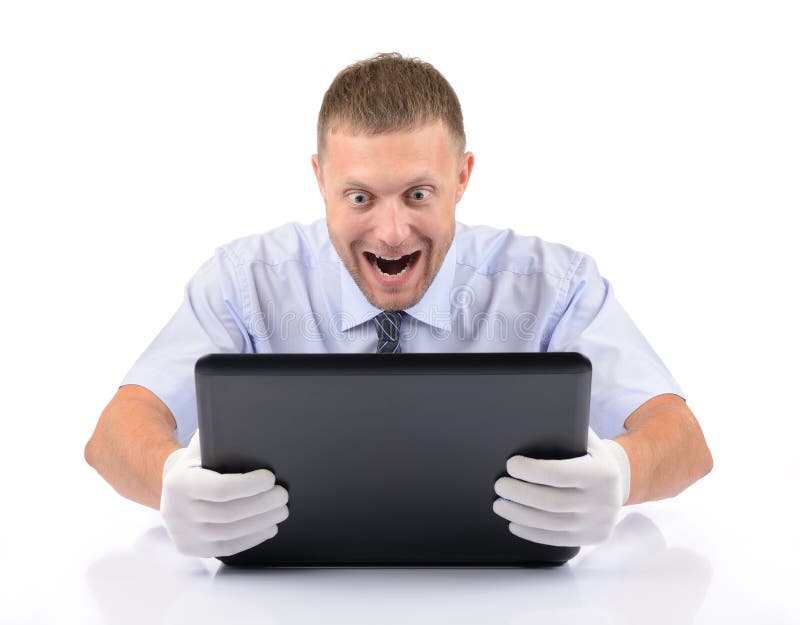 Man with Just Bought a New Laptop, Passion for Computers Stock Photo ...