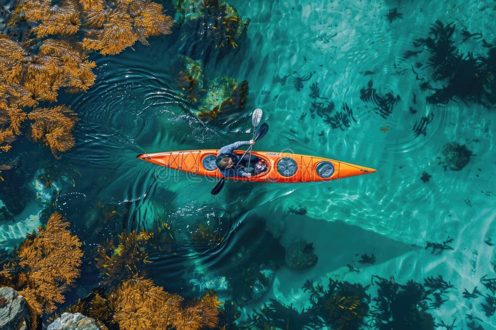 A Man in Kayak, Bird Eye View Stock Illustration - Illustration of ...