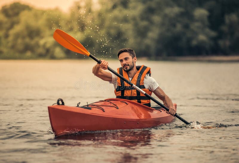 Man and kayak stock image. Image of adventure, relationship - 98424845