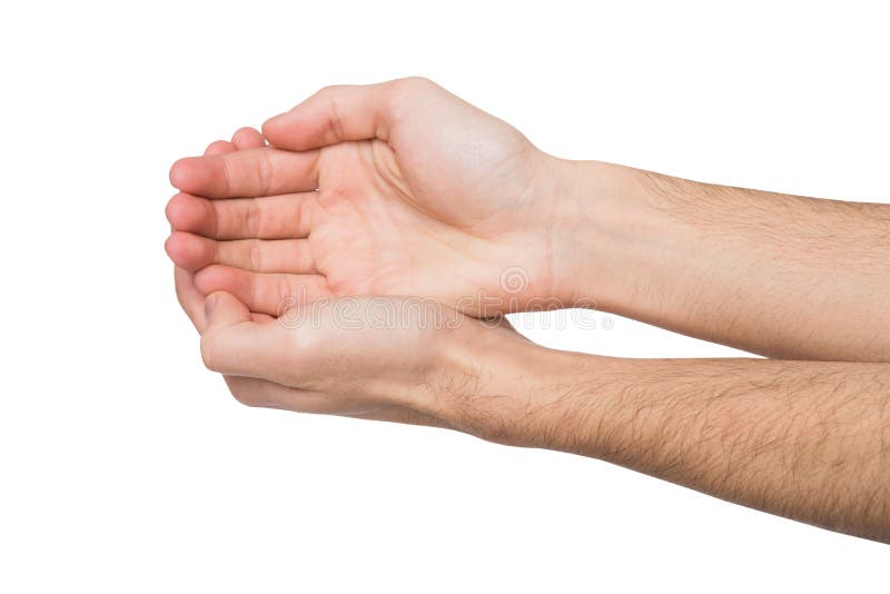 Man Keeping Hands in Cupped Shape, Cutout on Black Stock Image - Image ...