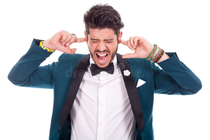 Man keeping his ears shut stock photo. Image of closed - 32535880