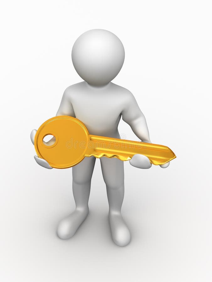 3D man with a key stock illustration. Illustration of leaning - 17939729