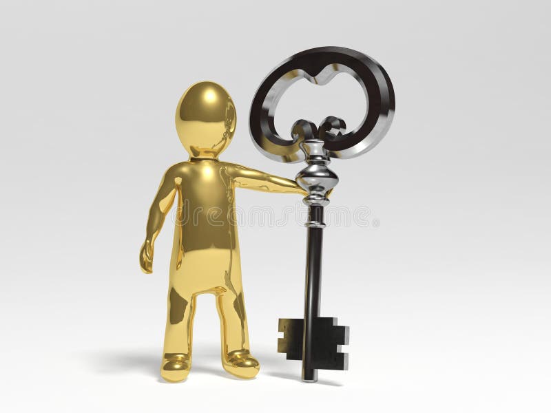 Man with a key stock illustration. Illustration of render - 43754864