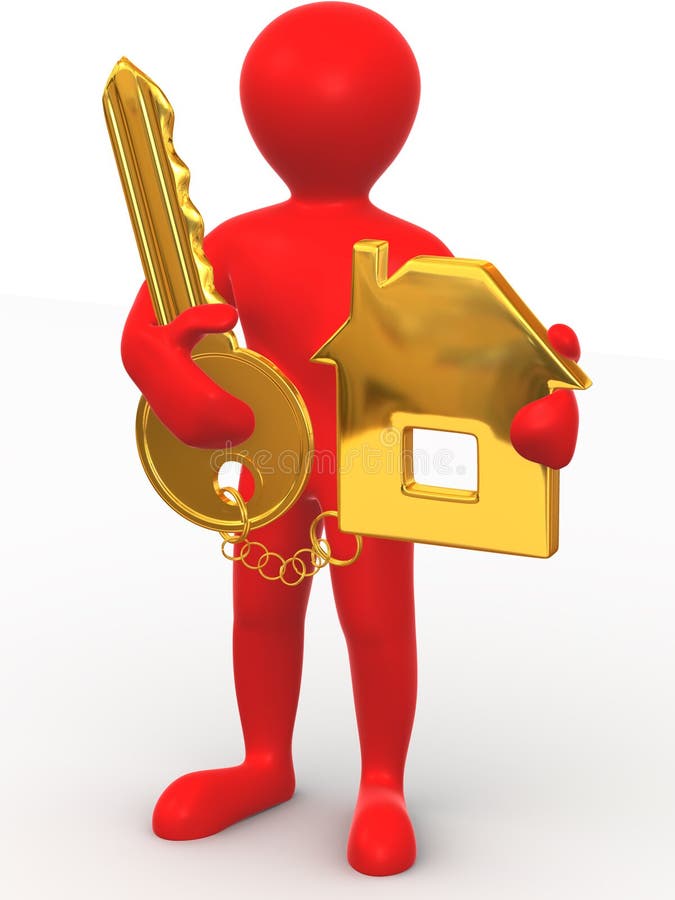 Man with Key and Trinkets. 3d Stock Illustration - Illustration of ...