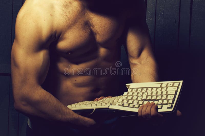 Man with keyboard stock photo. Image of body, handsome - 124635628