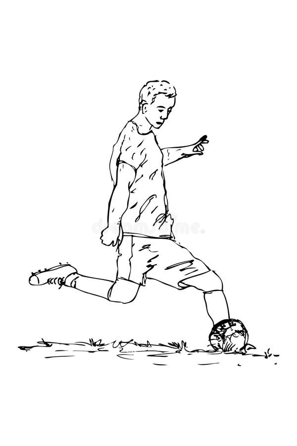 Man Kick a Soccer Ball, Simple Vector Hand Draw Sketch Stock Vector ...