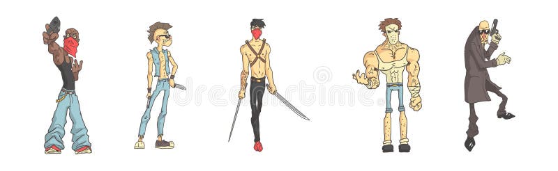 Man Killer or Assassin Character with Weapon Vector Set Stock Vector ...