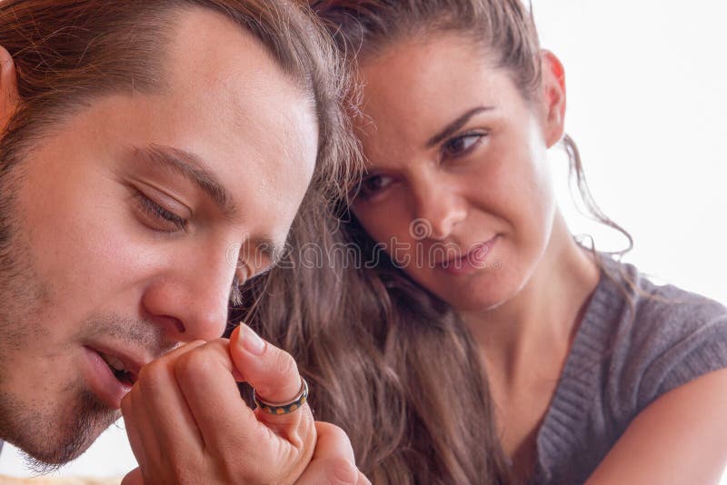 Man Kisses Hand of His Girlfriend Stock Photo - Image of fashion ...