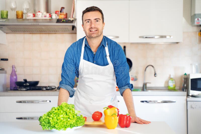 Man in the Kitchen at Home Looking at the Camera Portrait Stock Image ...