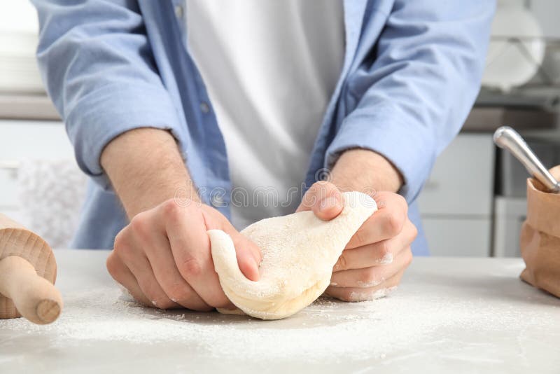 Man Kneading Dough for Pastry Stock Image - Image of bread, culinary ...