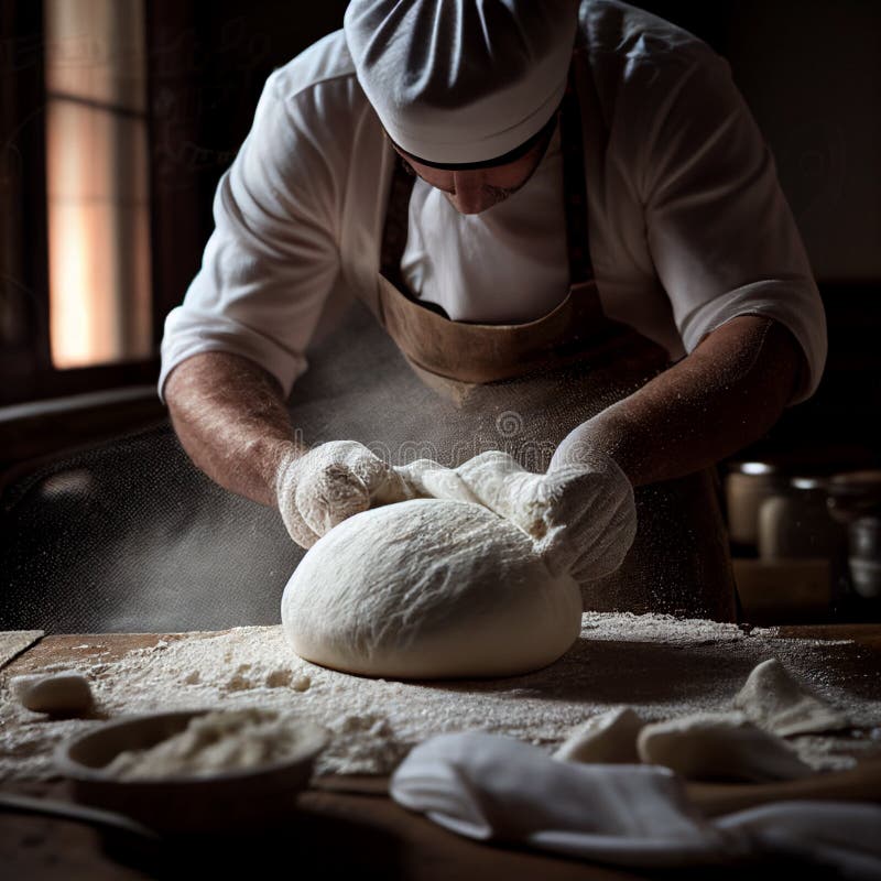 Man Kneads Dough for Baking, Close-up, Making Bread, Stock Illustration ...