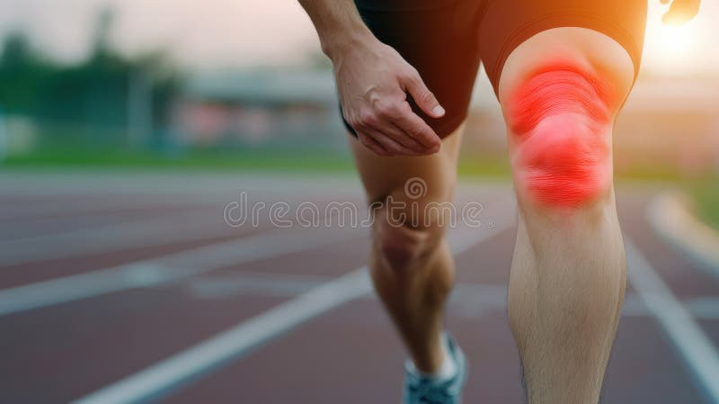 A Man with a Knee Injury Running on the Track, AI Stock Photo - Image ...