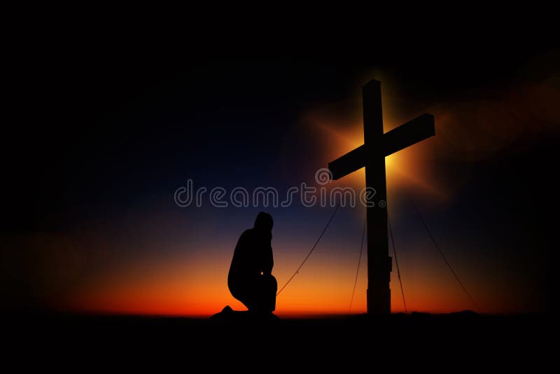 Man Kneeling In Front Of Cross Picture. Image: 83078628