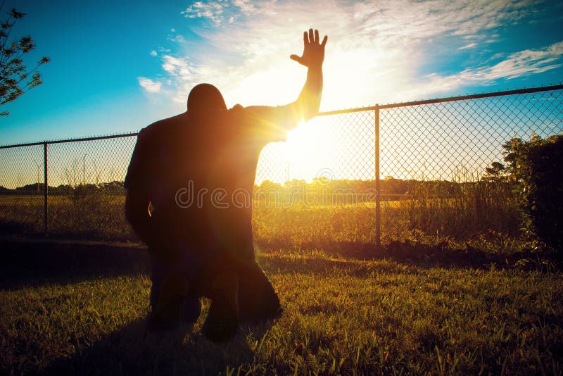 Man Kneeling Praying in the Morning Stock Image - Image of scerenity ...
