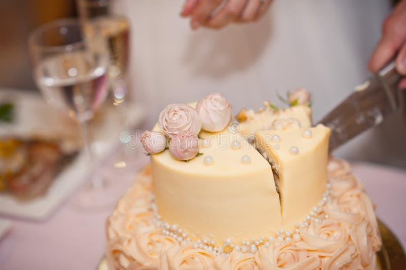 Division of the Cake into Several Pieces for Guests 7411. Stock Photo ...