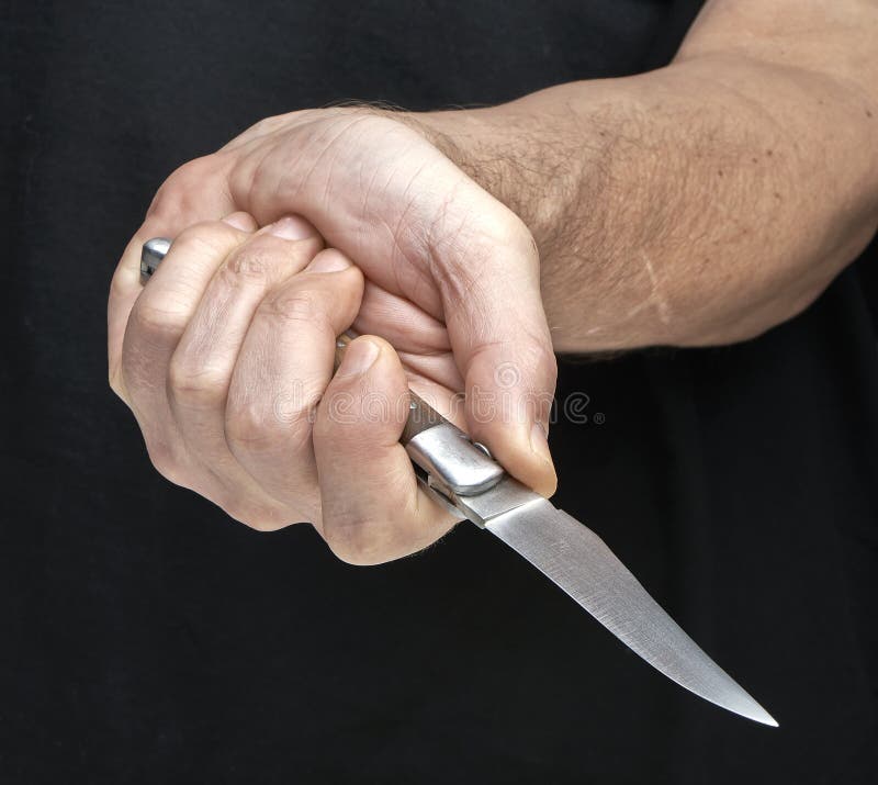 Man with a Knife in a Hand. Closeup Stock Image - Image of stabbed ...