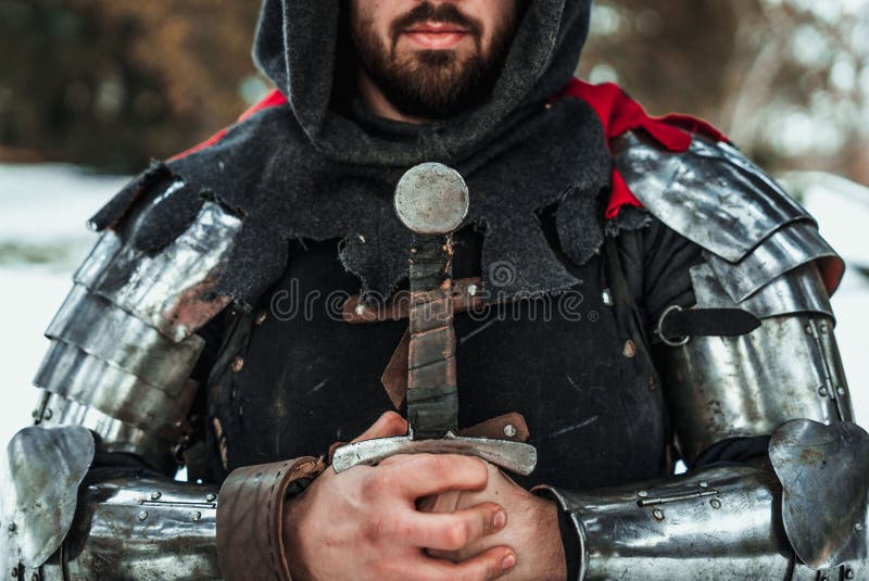 Man knight with a sword stock image. Image of heavy - 113443381