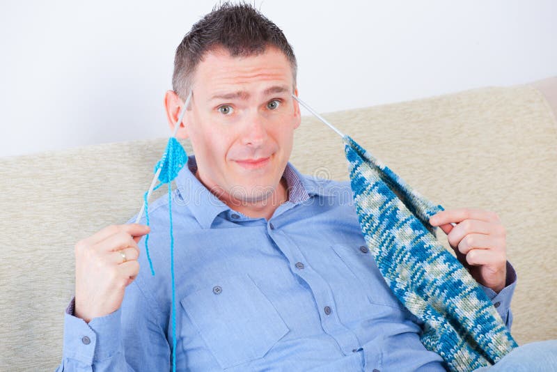 Man knitting stock image. Image of ball, male, frustrated - 32198573