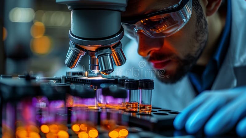 Scientist Examining Specimen through Microscope in Laboratory Stock ...
