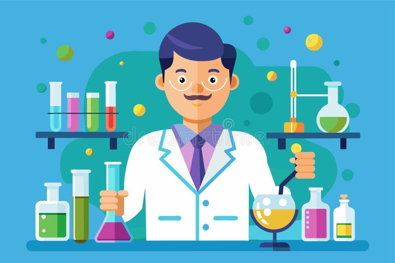 A Man in a Lab Coat Holding a Beaker in a Scientific Laboratory Setting ...