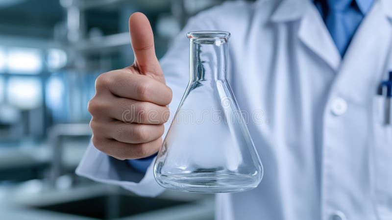 A Man in Lab Coat Holding a Beaker with Thumb Up, AI Stock Photo ...