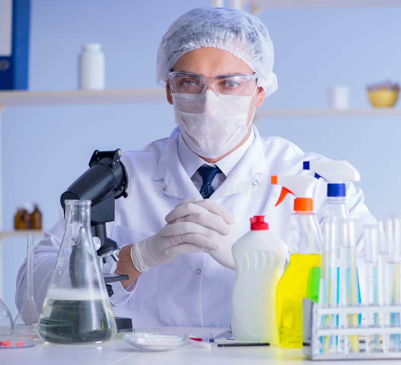 Man in the Lab Testing New Cleaning Solution Detergent Stock Image ...