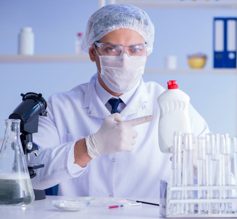 Man in the Lab Testing New Cleaning Solution Detergent Stock Image ...
